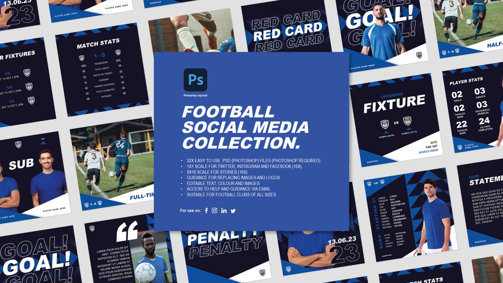 Football Social Media Template Collection (Photoshop) - Tails Creative