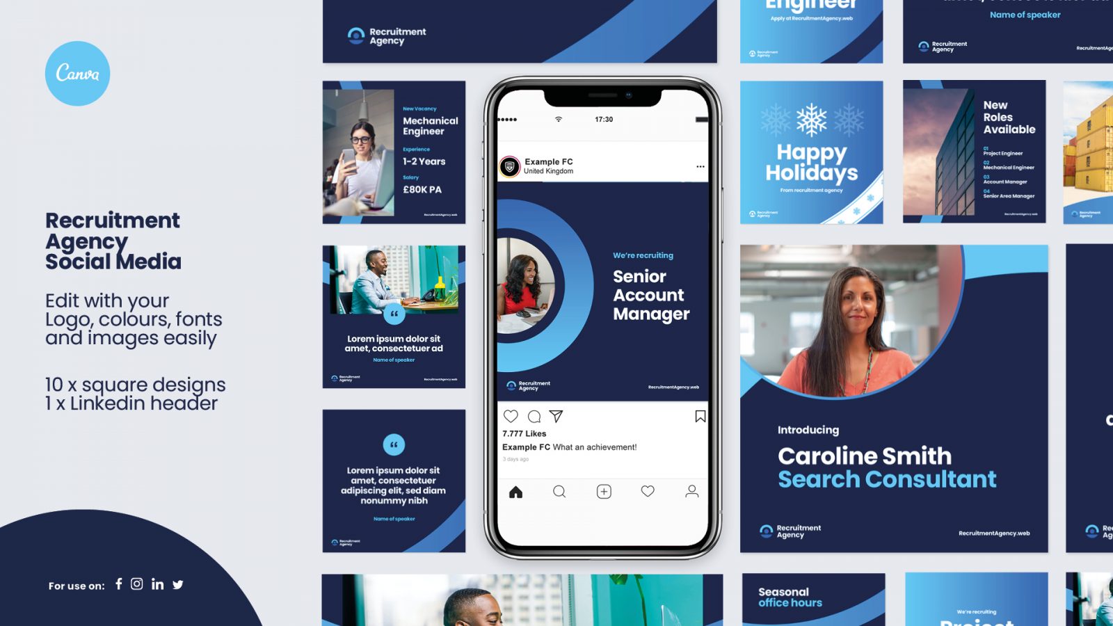 Recruitment Agency Social Media Template Collection (Canva) - Tails ...
