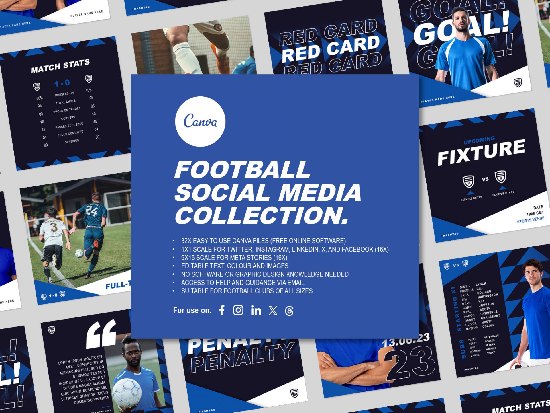 Football Social Media Template Collection (Canva) - Tails Creative