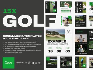 15x Golf Club Social Media Square Templates (Canva) - Tails Creative