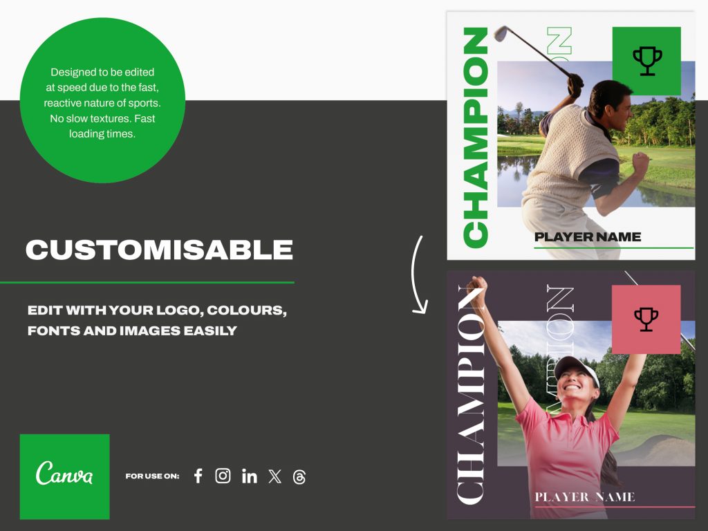 15x Golf Club Social Media Square Templates (Canva) - Tails Creative