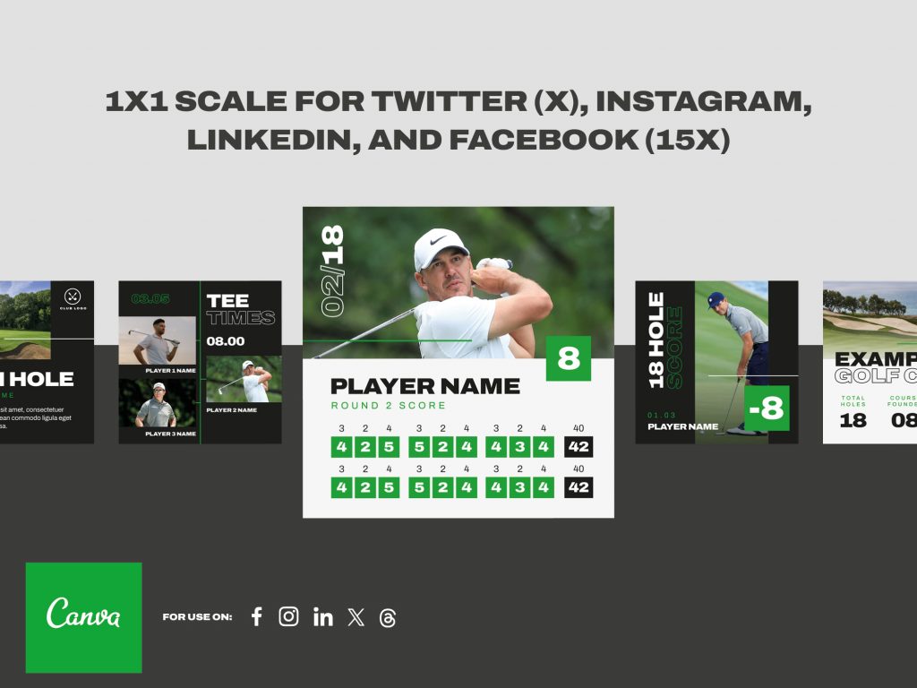 15x Golf Club Social Media Square Templates (Canva) - Tails Creative