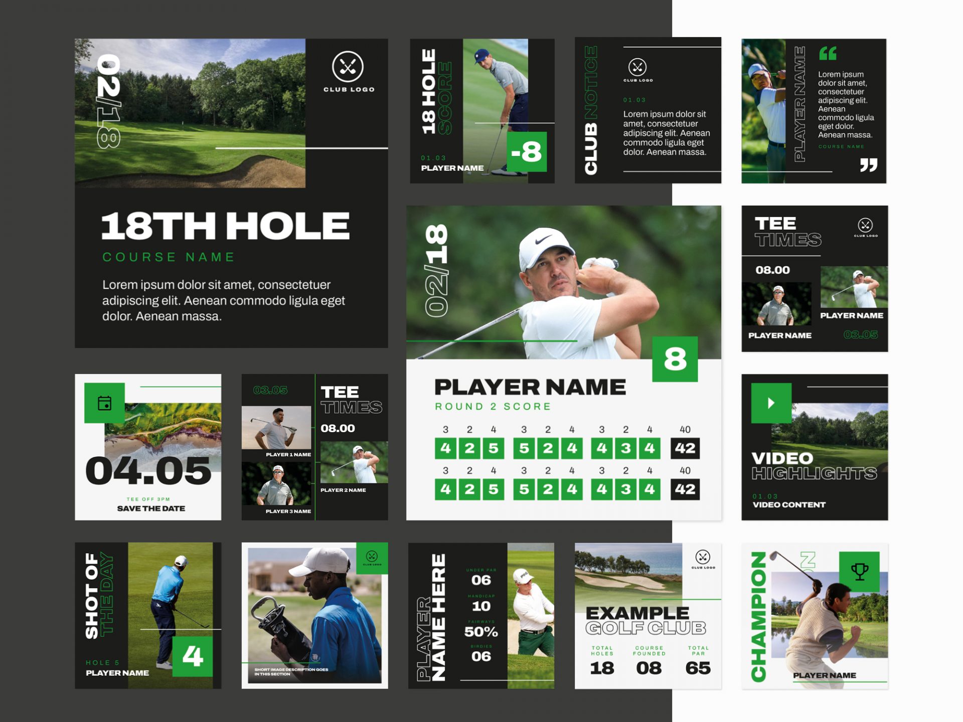 15x Golf Club Social Media Square Templates (Canva) - Tails Creative